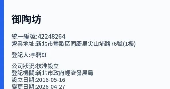 御陶坊的照片-統編 42248264(新北市) 公司登記資料與營業項目詳細圖表