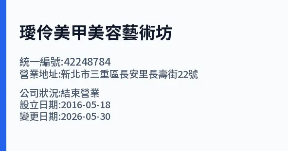 璦伶美甲美容藝術坊的照片-統編 42248784(新北市) 公司登記資料與營業項目詳細圖表