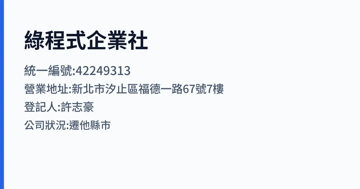 綠程式企業社 - 統編 42249313(臺北市) 公司登記資料與營業項目詳細圖表