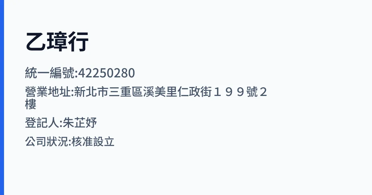 乙璋行 - 統編 42250280(新北市) 公司登記資料與營業項目詳細圖表