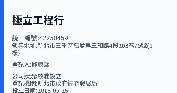 極立工程行的照片-統編 42250459(新北市) 公司登記資料與營業項目詳細圖表