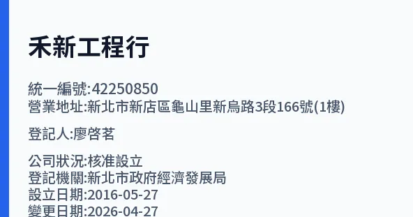禾新工程行的照片-統編 42250850(新北市) 公司登記資料與營業項目詳細圖表