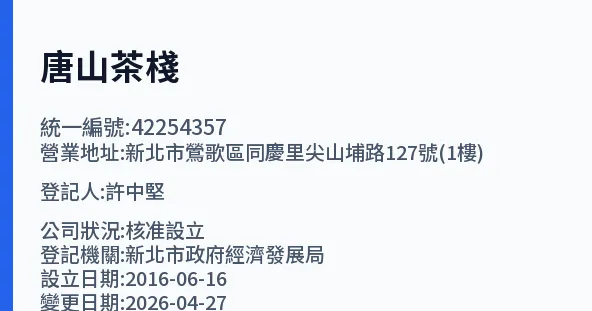 唐山茶棧的照片-統編 42254357(新北市) 公司登記資料與營業項目詳細圖表
