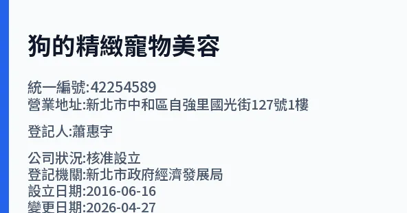 狗的精緻寵物美容的照片-統編 42254589(新北市) 公司登記資料與營業項目詳細圖表