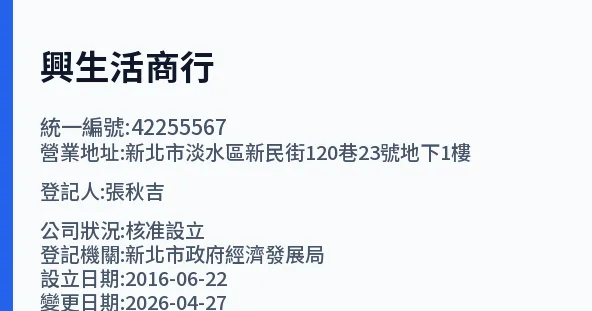 興生活商行的照片-統編 42255567(新北市) 公司登記資料與營業項目詳細圖表
