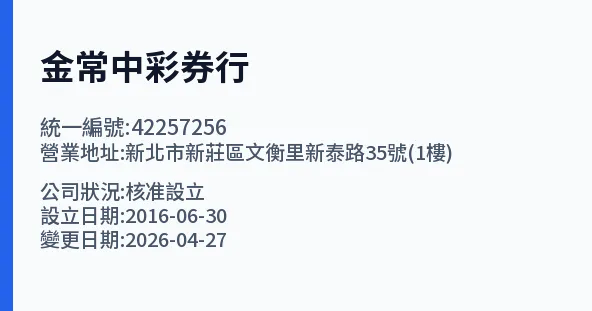 金常中彩券行的照片-統編 42257256(新北市) 公司登記資料與營業項目詳細圖表