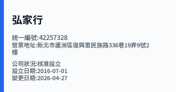 弘家行的照片-統編 42257328(新北市) 公司登記資料與營業項目詳細圖表