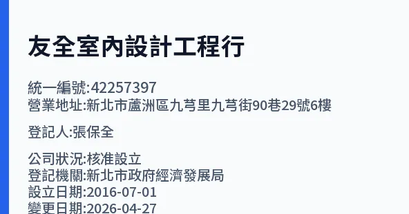 友全室內設計工程行的照片-統編 42257397(新北市) 公司登記資料與營業項目詳細圖表