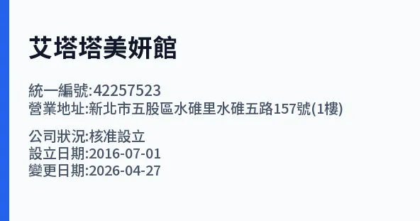 艾塔塔美妍館的照片-統編 42257523(新北市) 公司登記資料與營業項目詳細圖表