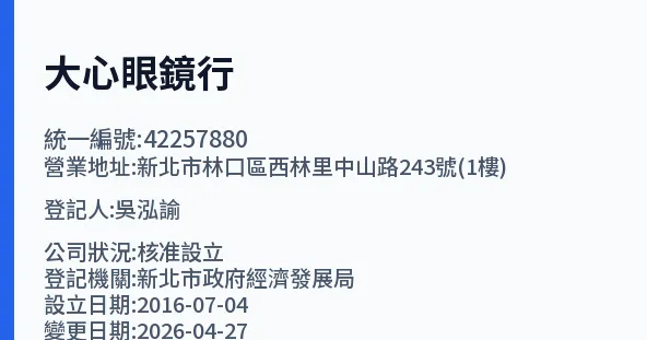 大心眼鏡行的照片-統編 42257880(新北市) 公司登記資料與營業項目詳細圖表