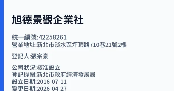 旭德景觀企業社的照片-統編 42258261(新北市) 公司登記資料與營業項目詳細圖表