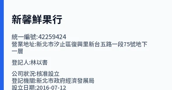 新馨鮮果行的照片-統編 42259424(新北市) 公司登記資料與營業項目詳細圖表