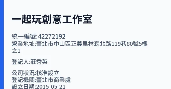 一起玩創意工作室的照片-統編 42272192(臺北市) 公司登記資料與營業項目詳細圖表