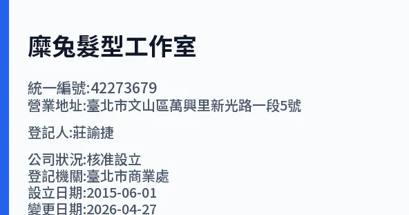 糜兔髮型工作室的照片-統編 42273679(臺北市) 公司登記資料與營業項目詳細圖表