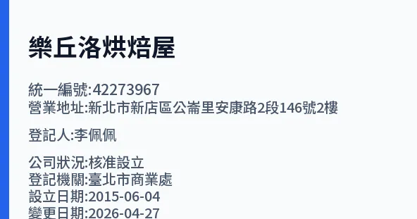 樂丘洛烘焙屋的照片-統編 42273967(新北市) 公司登記資料與營業項目詳細圖表