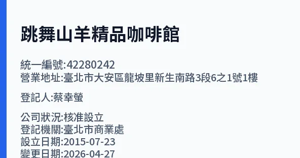 跳舞山羊精品咖啡館的照片-統編 42280242(臺北市) 公司登記資料與營業項目詳細圖表