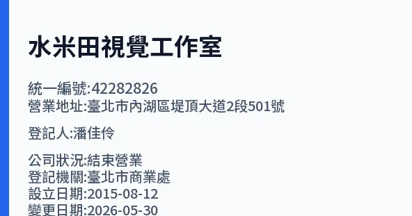 水米田視覺工作室的照片-統編 42282826(臺北市) 公司登記資料與營業項目詳細圖表
