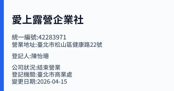 愛上露營企業社的照片-統編 42283971(臺北市) 公司登記資料與營業項目詳細圖表