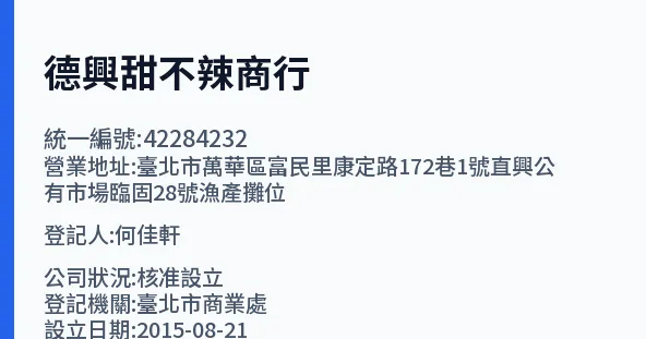 德興甜不辣商行的照片-統編 42284232(臺北市) 公司登記資料與營業項目詳細圖表