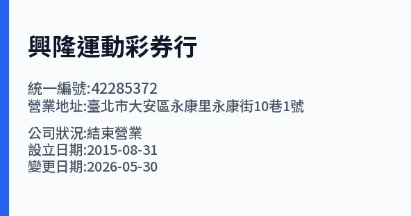興隆運動彩券行的照片-統編 42285372(臺北市) 公司登記資料與營業項目詳細圖表