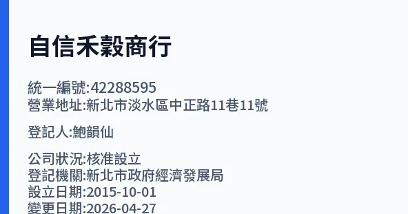 自信禾穀商行的照片-統編 42288595(新北市) 公司登記資料與營業項目詳細圖表