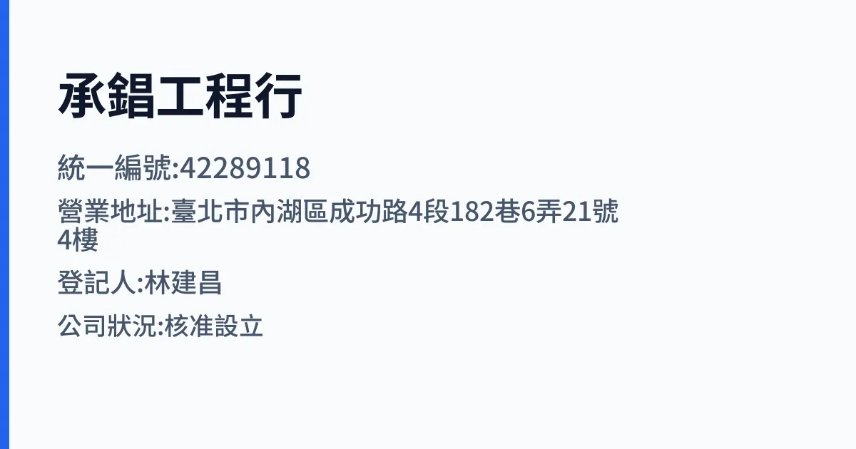承錩工程行 - 統編 42289118(臺北市) 公司登記資料與營業項目詳細圖表