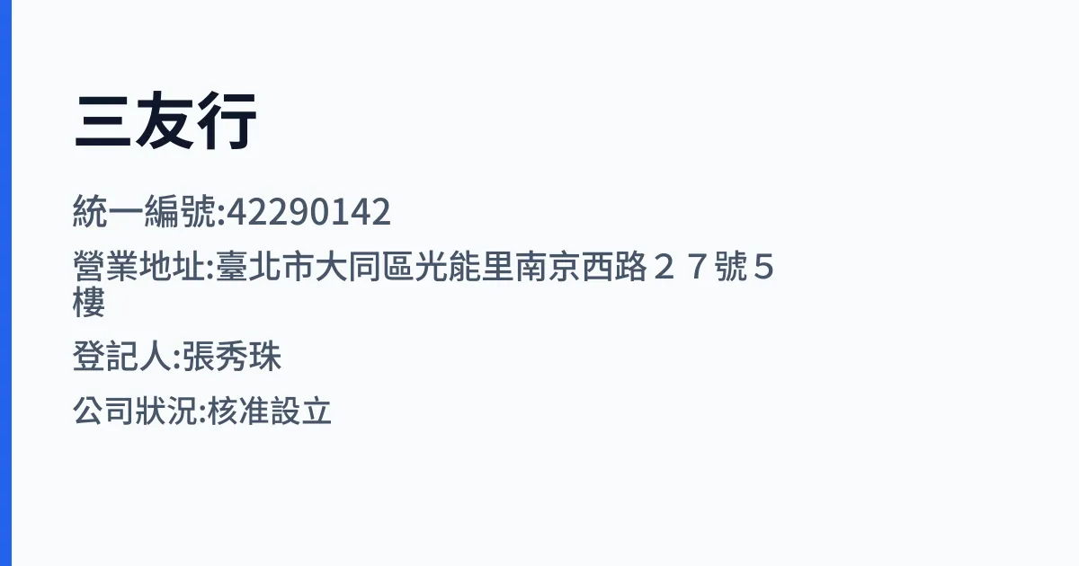 三友行 - 統編 42290142(臺北市) 公司登記資料與營業項目詳細圖表