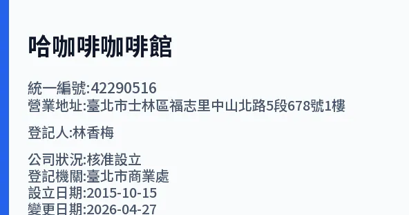 哈咖啡咖啡館的照片-統編 42290516(臺北市) 公司登記資料與營業項目詳細圖表