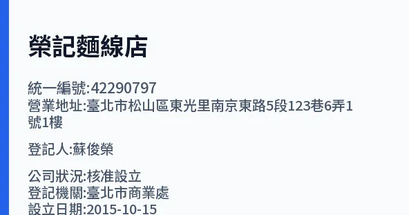 榮記麵線店的照片-統編 42290797(臺北市) 公司登記資料與營業項目詳細圖表