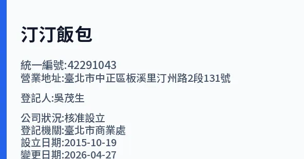 汀汀飯包的照片-統編 42291043(臺北市) 公司登記資料與營業項目詳細圖表