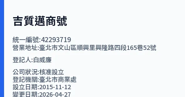 吉質邁商號的照片-統編 42293719(臺北市) 公司登記資料與營業項目詳細圖表