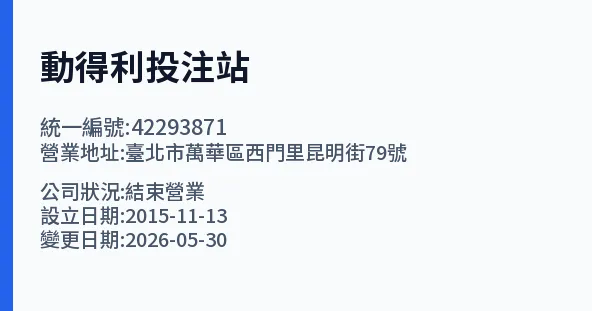 動得利投注站的照片-統編 42293871(臺北市) 公司登記資料與營業項目詳細圖表
