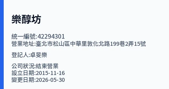 樂醇坊的照片-統編 42294301(臺北市) 公司登記資料與營業項目詳細圖表