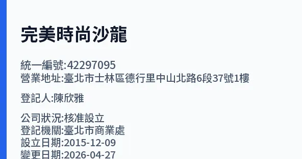 完美時尚沙龍的照片-統編 42297095(臺北市) 公司登記資料與營業項目詳細圖表