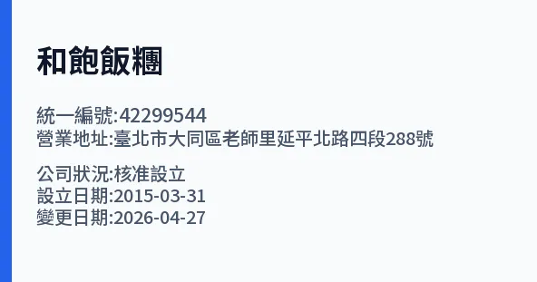 和飽飯糰的照片-統編 42299544(臺北市) 公司登記資料與營業項目詳細圖表