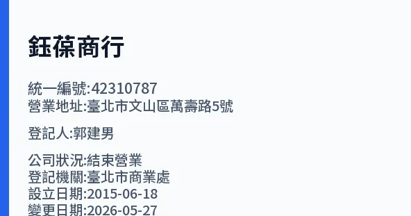 鈺葆商行的照片-統編 42310787(臺北市) 公司登記資料與營業項目詳細圖表
