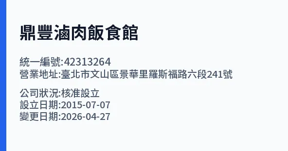 鼎豐滷肉飯食館的照片-統編 42313264(臺北市) 公司登記資料與營業項目詳細圖表