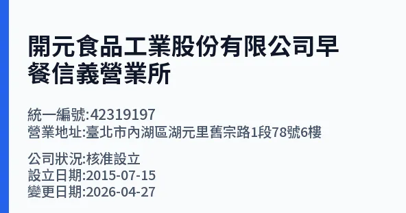 開元食品工業股份有限公司早餐信義營業所的照片-統編 42319197(臺北市) 公司登記資料與營業項目詳細圖表