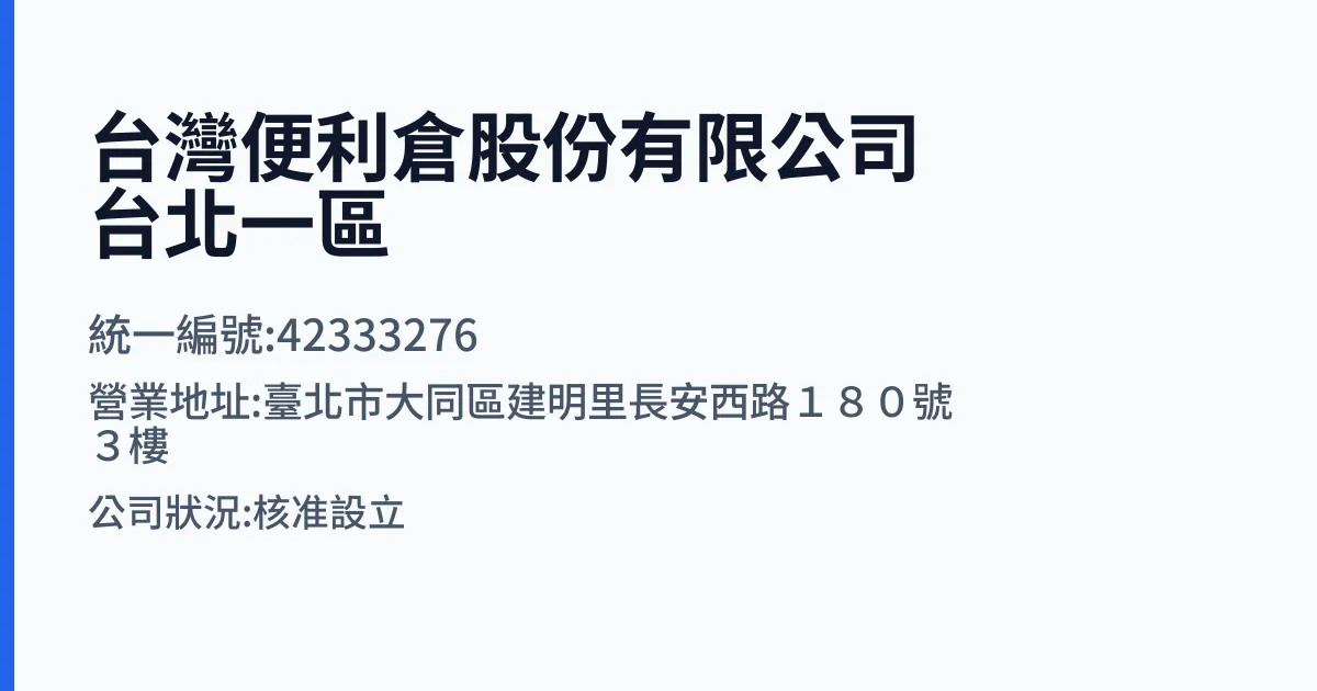 台灣便利倉股份有限公司台北一區 - 統編 42333276(臺北市) 公司登記資料與營業項目詳細圖表