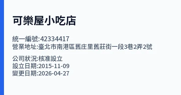 可樂屋小吃店的照片-統編 42334417(臺北市) 公司登記資料與營業項目詳細圖表