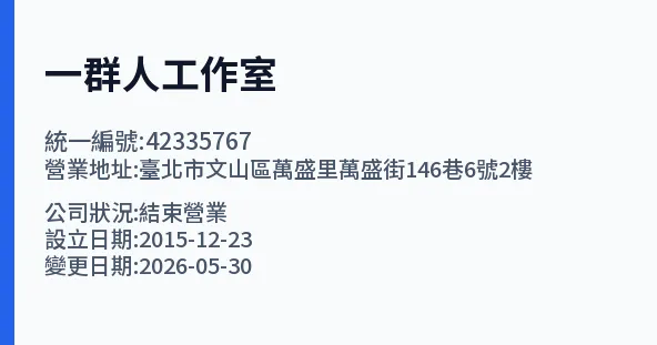 一群人工作室的照片-統編 42335767(臺北市) 公司登記資料與營業項目詳細圖表