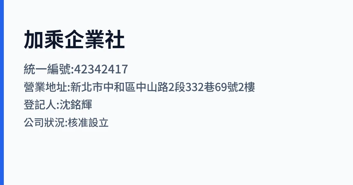 加乘企業社 - 統編 42342417(新北市) 公司登記資料與營業項目詳細圖表