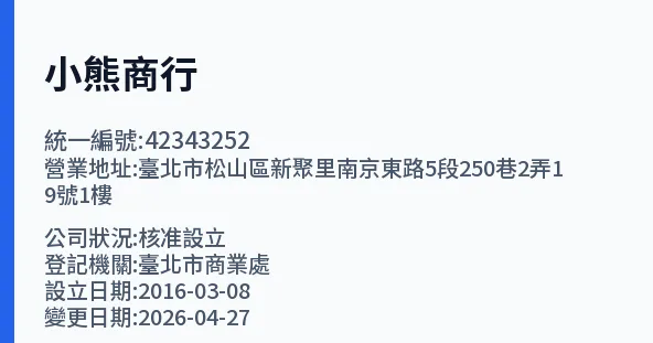 小熊商行的照片-統編 42343252(臺北市) 公司登記資料與營業項目詳細圖表