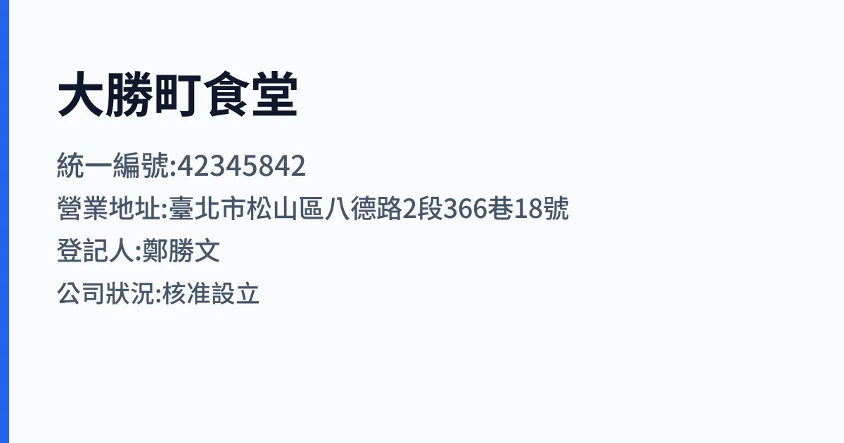 大勝町食堂 - 統編 42345842(臺北市) 公司登記資料與營業項目詳細圖表