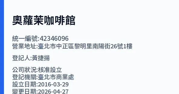 奧蘿茉咖啡館的照片-統編 42346096(臺北市) 公司登記資料與營業項目詳細圖表
