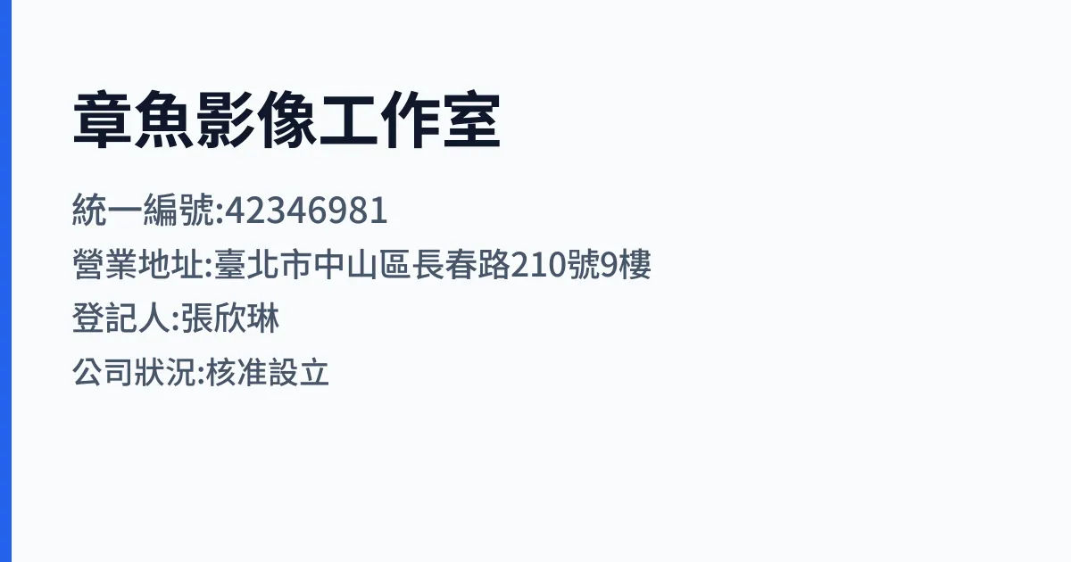 章魚影像工作室 - 統編 42346981(臺北市) 公司登記資料與營業項目詳細圖表