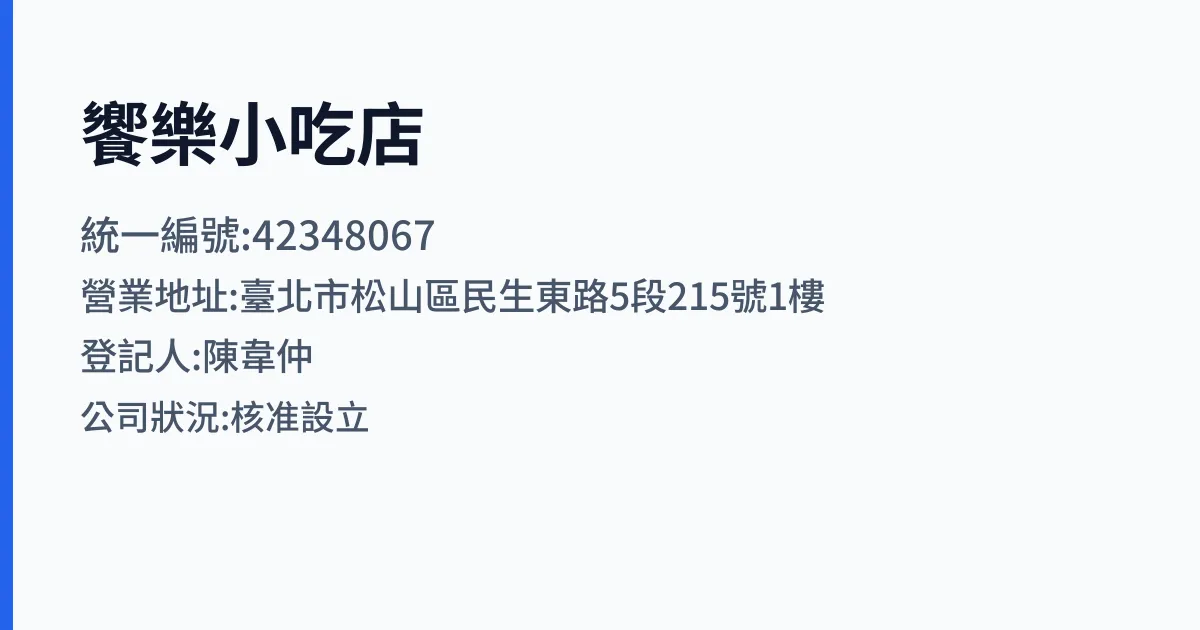 饗樂小吃店 - 統編 42348067(臺北市) 公司登記資料與營業項目詳細圖表