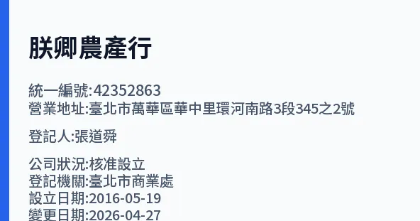 朕卿農產行的照片-統編 42352863(臺北市) 公司登記資料與營業項目詳細圖表