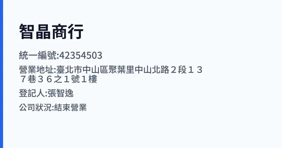 智晶商行 - 統編 42354503(臺北市) 公司登記資料與營業項目詳細圖表