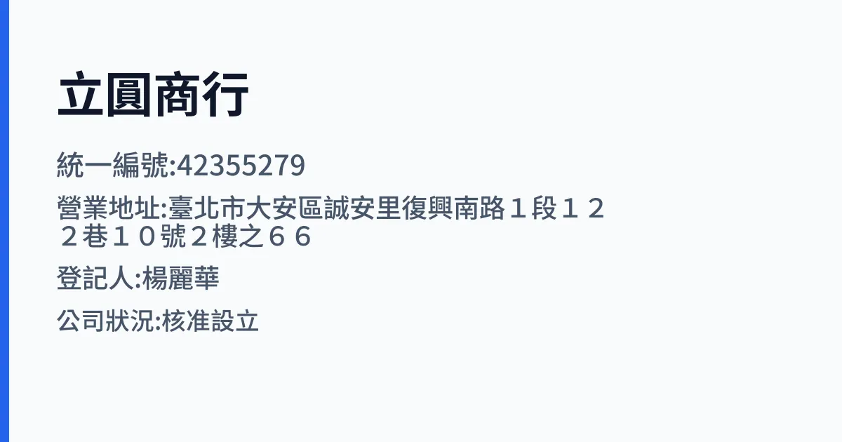 立圓商行 - 統編 42355279(臺北市) 公司登記資料與營業項目詳細圖表